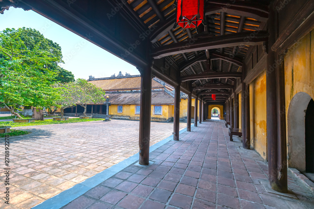 Amazing wooden hallway in the imperial Forbidden Citadel. The place ...