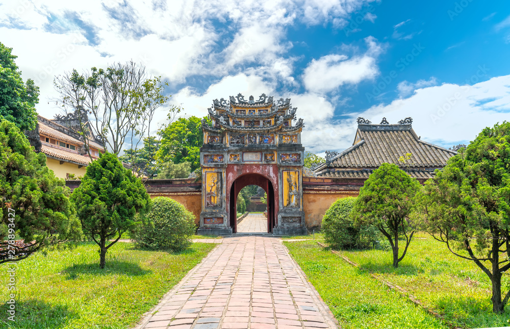 Colorful imperial city gate. This is lead into the forbidden city where ...