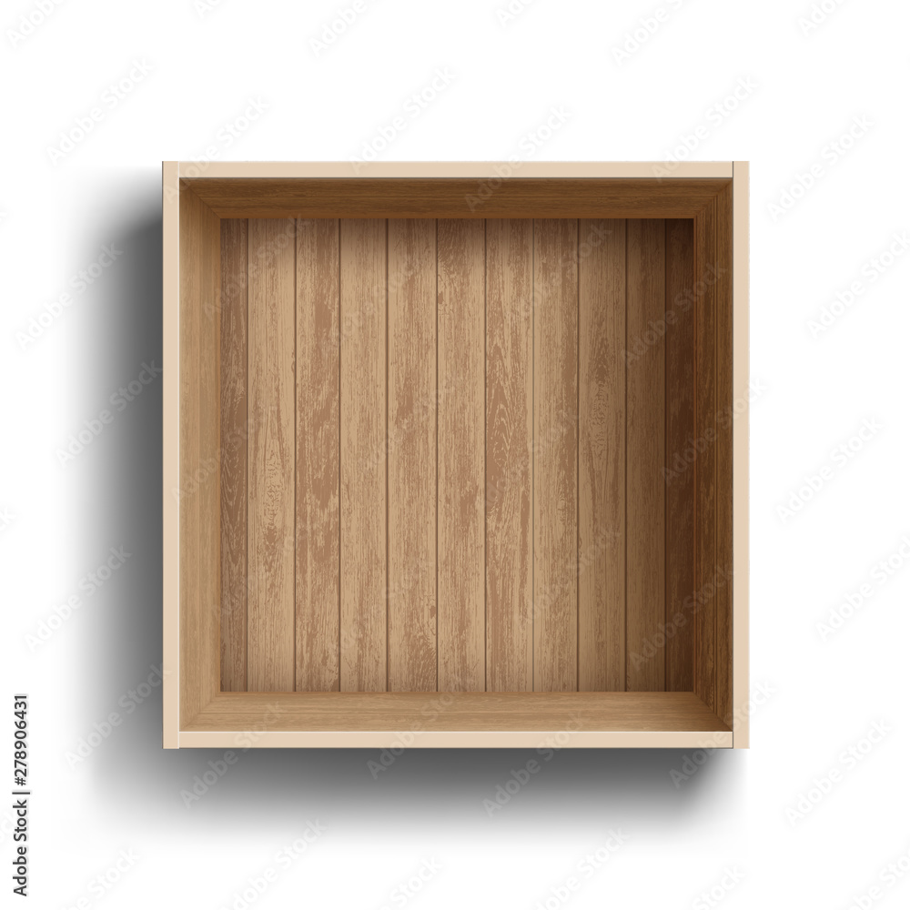Empty open wooden box template. Isolated on white background Stock ...