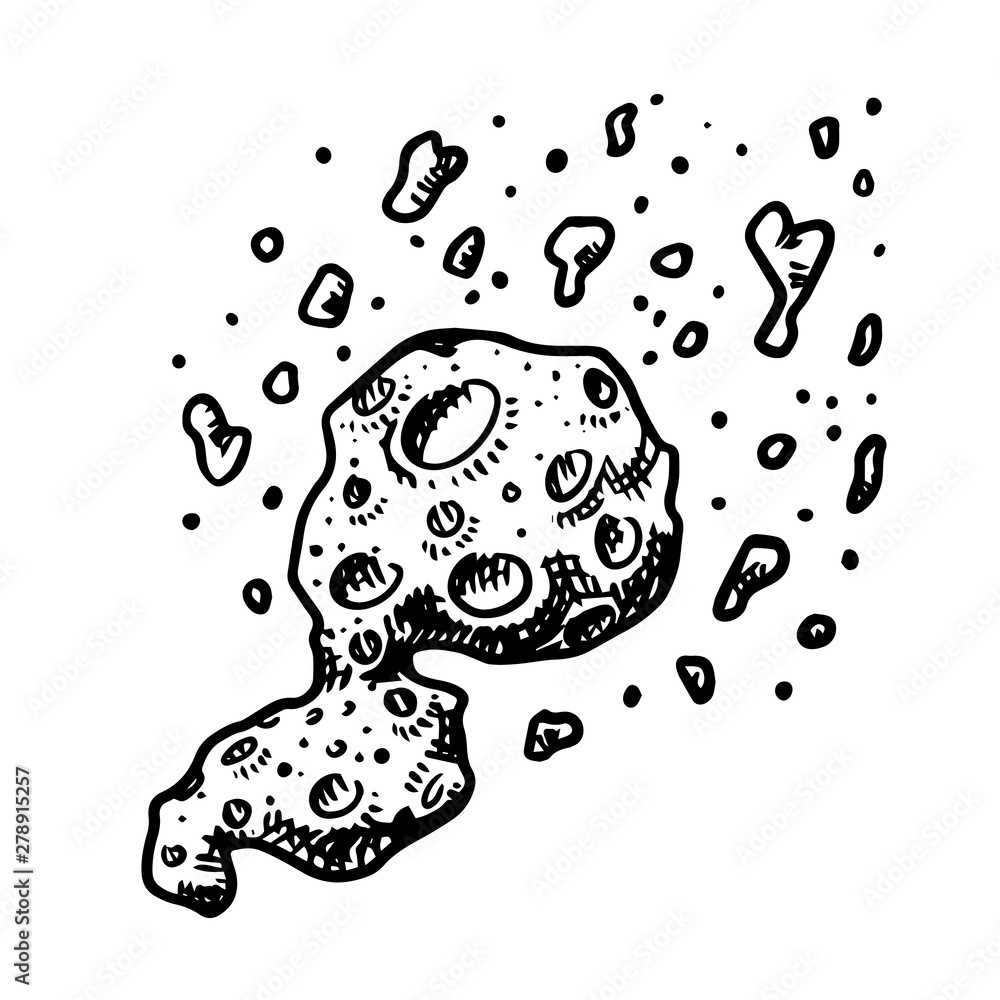 Flying meteorite in space. Astronomy sketch for emblem or logo in ...