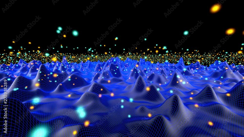 3D rendered Animation of particle physics, dancing particles and wave ...