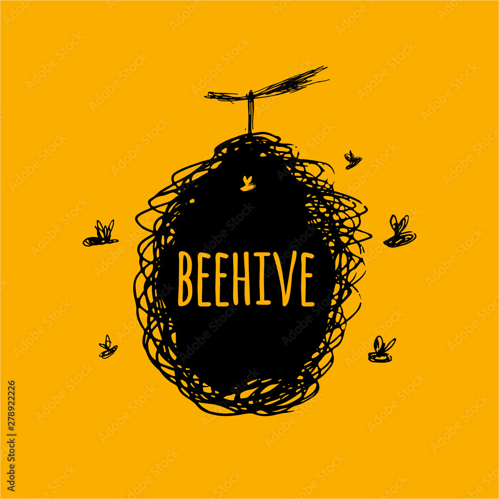 Beehive with bees, sketch, art for your design Stock Vector | Adobe Stock