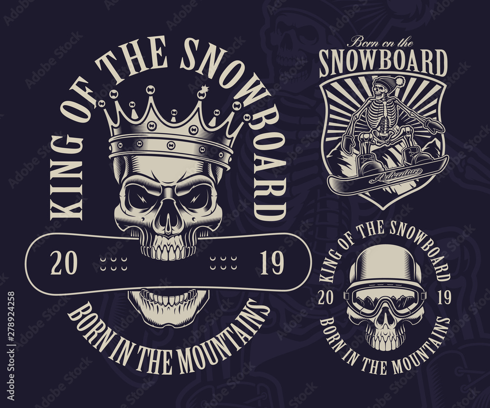 Vector illustrations of snowboard theme with skulls Stock Vector ...