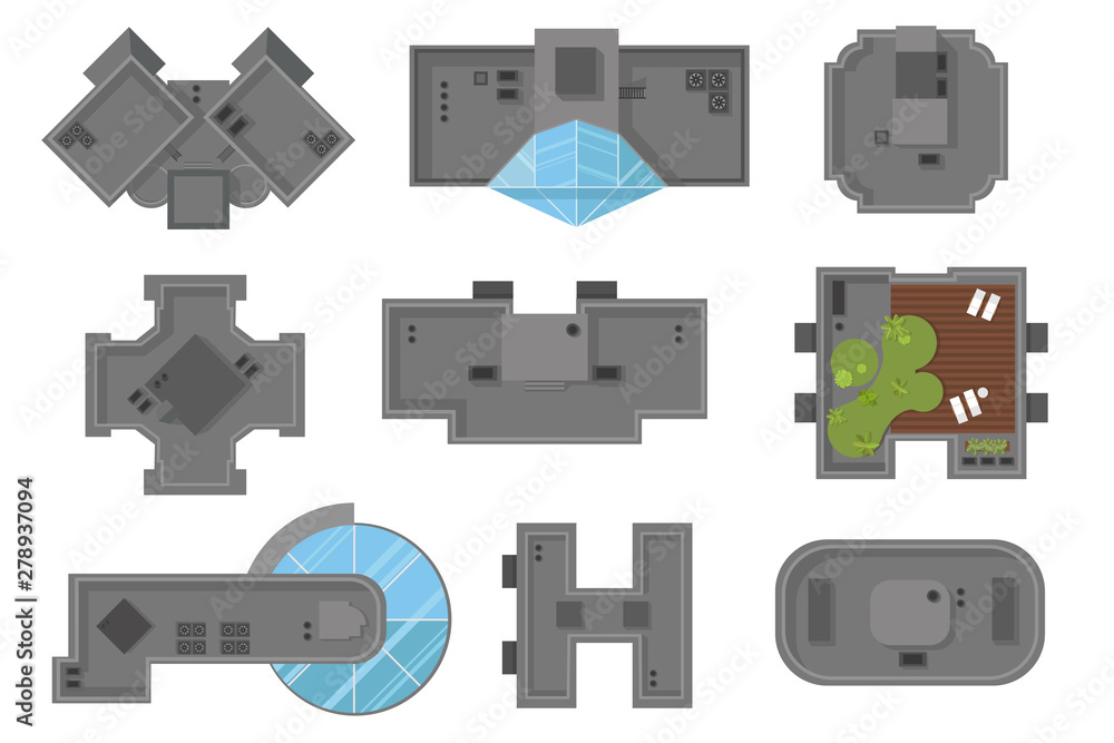 Top view of houses roof high-rise buildings and skyscrapers ...