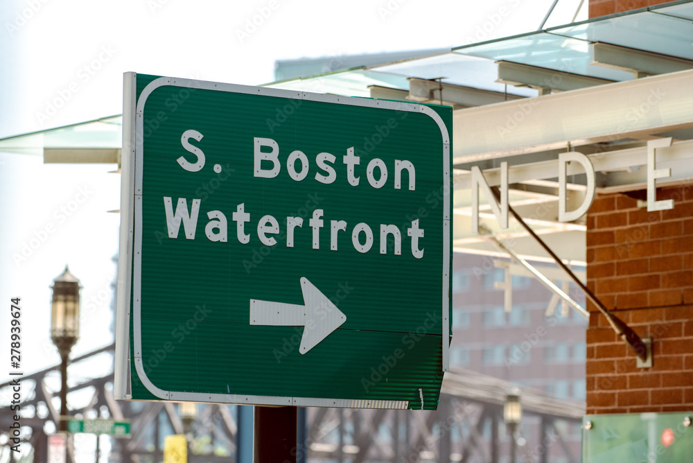 South Boston Waterfront sign posted to point the tourists in the right ...