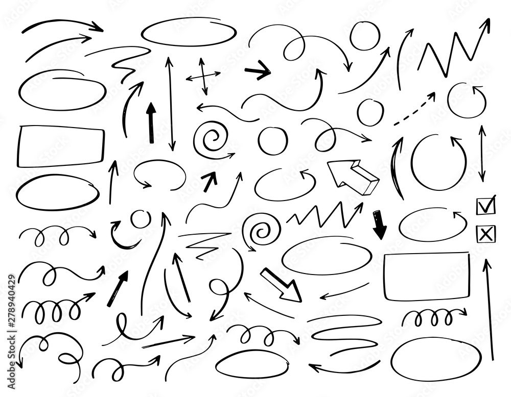 Doodle vector arrows and design elements. Hand drawn set of icons ...
