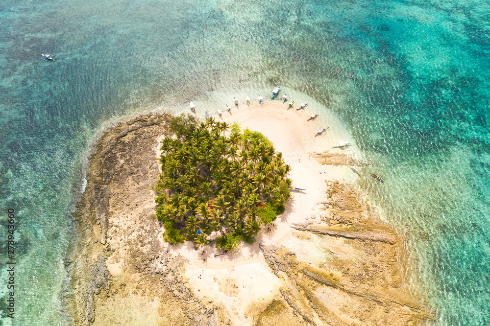Guyam island, Siargao, Philippines. Small island with palm trees and a ...