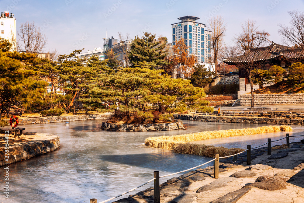 Beautiful park in Seoul. Gorgeous winter landscape. Stock Photo | Adobe ...
