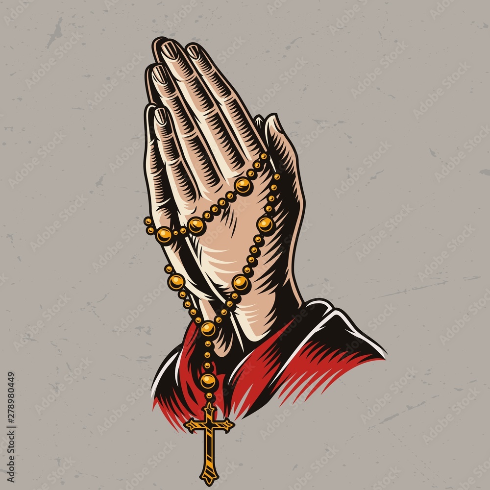 Praying Hands With Rosary Vector