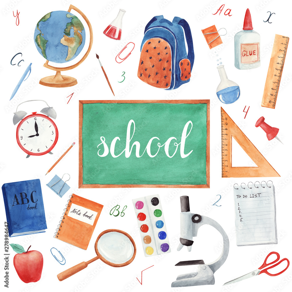 Back to school. Background with school supplies on white Stock ...