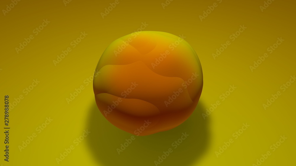 3D Illustration of a crumpled yellow ball. A sphere on a bright yellow ...