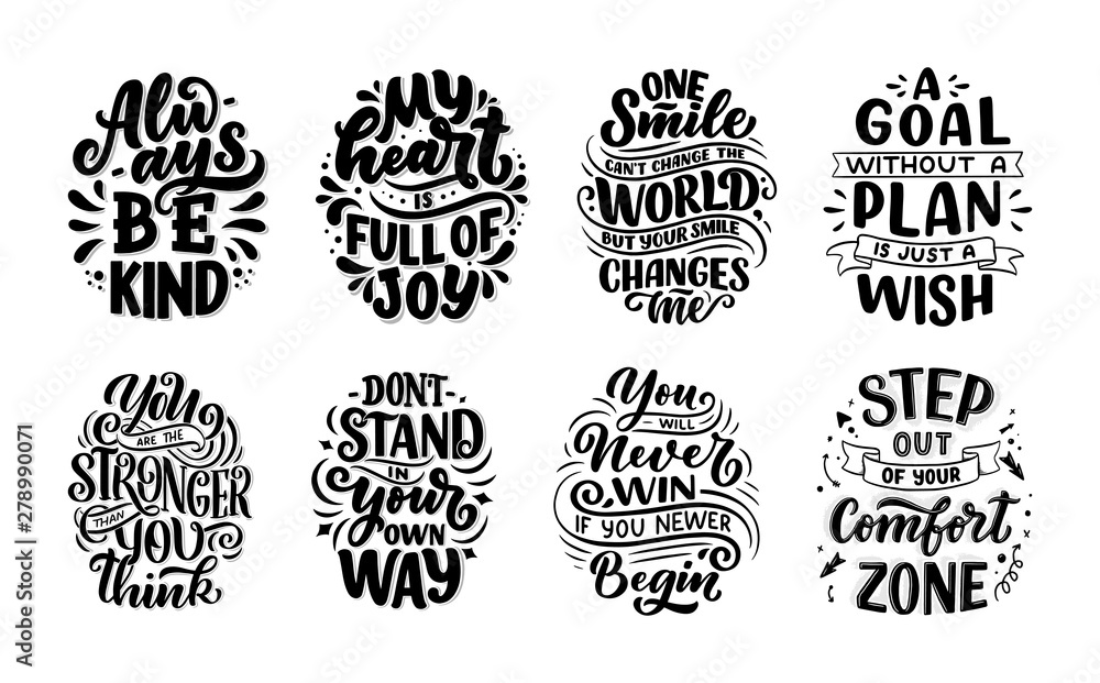 Inspirational quotes. Hand drawn vintage illustrations with lettering ...