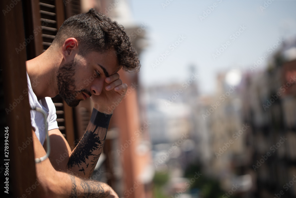 sad tattoo young man depressive Stock Photo | Adobe Stock