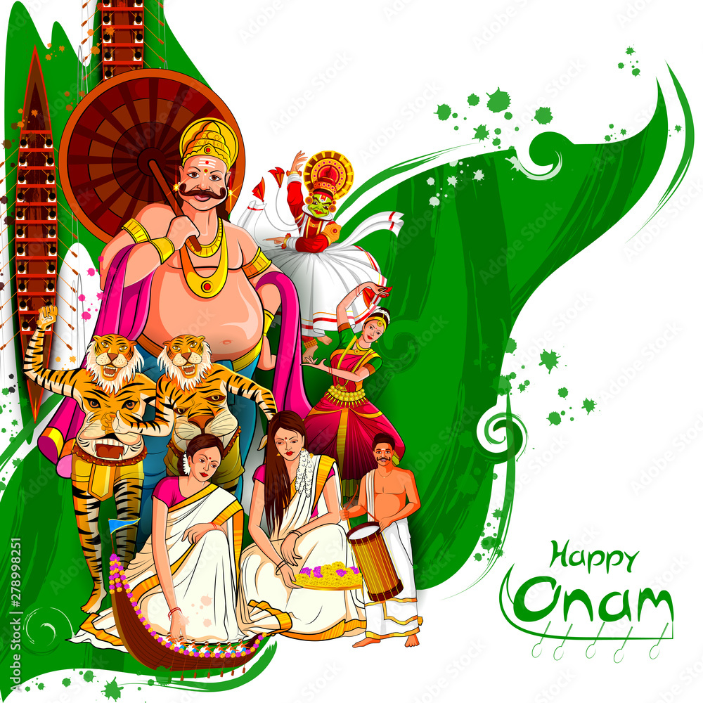 vector illustration of Happy Onam Festival background of Kerala with ...