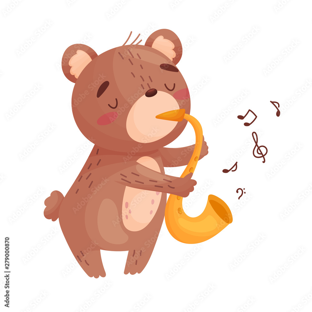 Cute bear with a saxophone. Vector illustration on white background ...