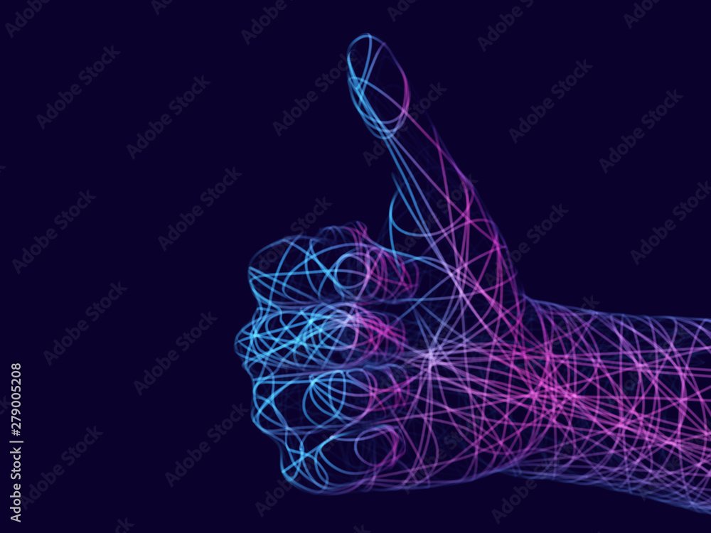 Concept of social network and media: digital human hand with thumb up ...