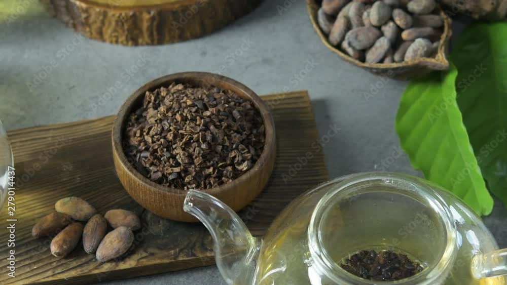 Video Stock Hot Cacao Tea. Fresh hot chocolate herbal tea made of cacao ...