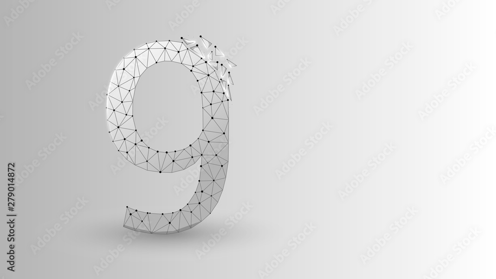 number nine 2D low poly abstract illustration consisting of points ...