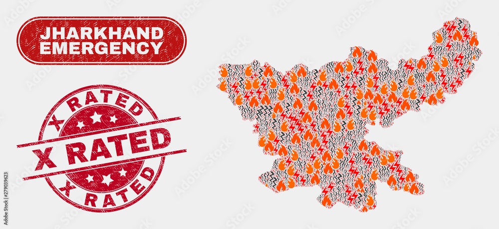 Vetor de Vector composition of hazard Jharkhand State map and red ...