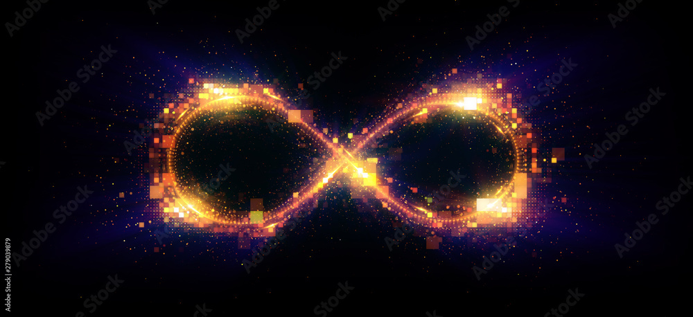 Lighting 3d infinity symbol. Beautiful glowing signs..Sparkling rings ...