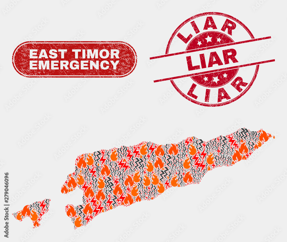Vector composition of danger East Timor map and red rounded distress ...