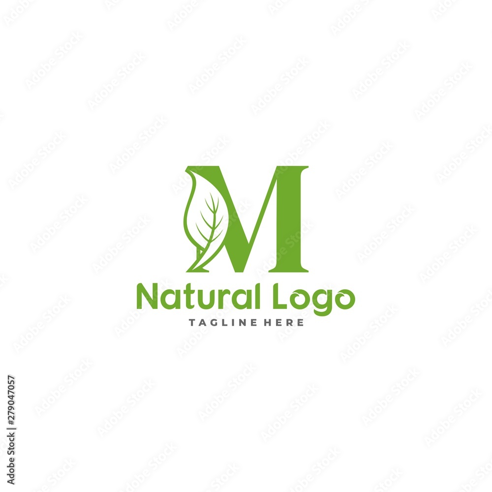 Letter M With Leaf Logo. Green leaf logo icon vector design. Landscape ...