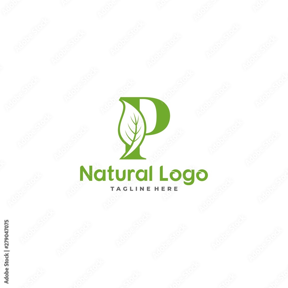 Letter P With Leaf Logo. Green leaf logo icon vector design. Landscape ...