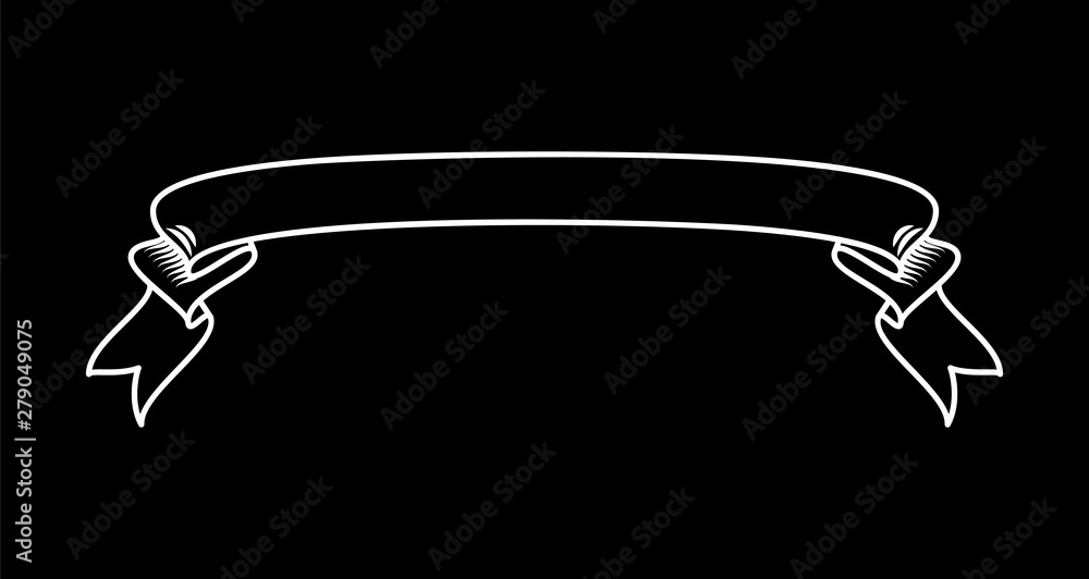 White ribbon on the black, hand drawn detailed vector scroll ribbon in ...
