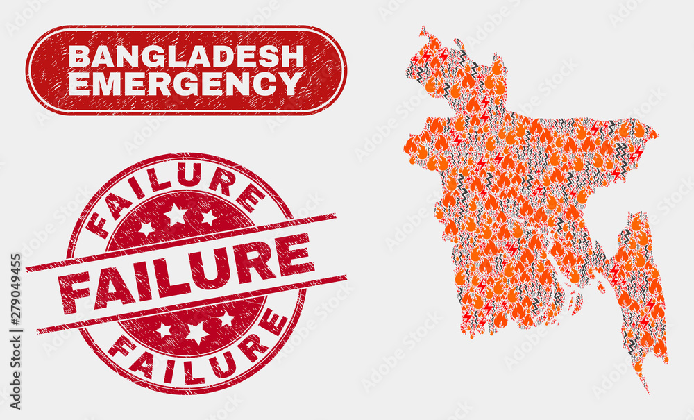 Vector collage of danger Bangladesh map and red round distress Failure ...