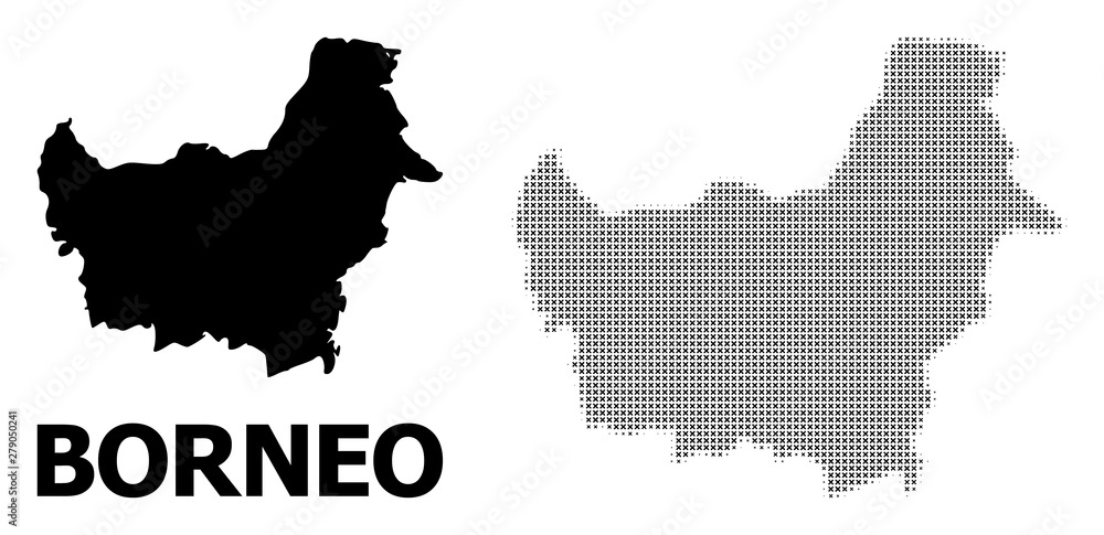 Vector Halftone Pattern and Solid Map of Borneo Island Stock Vector ...