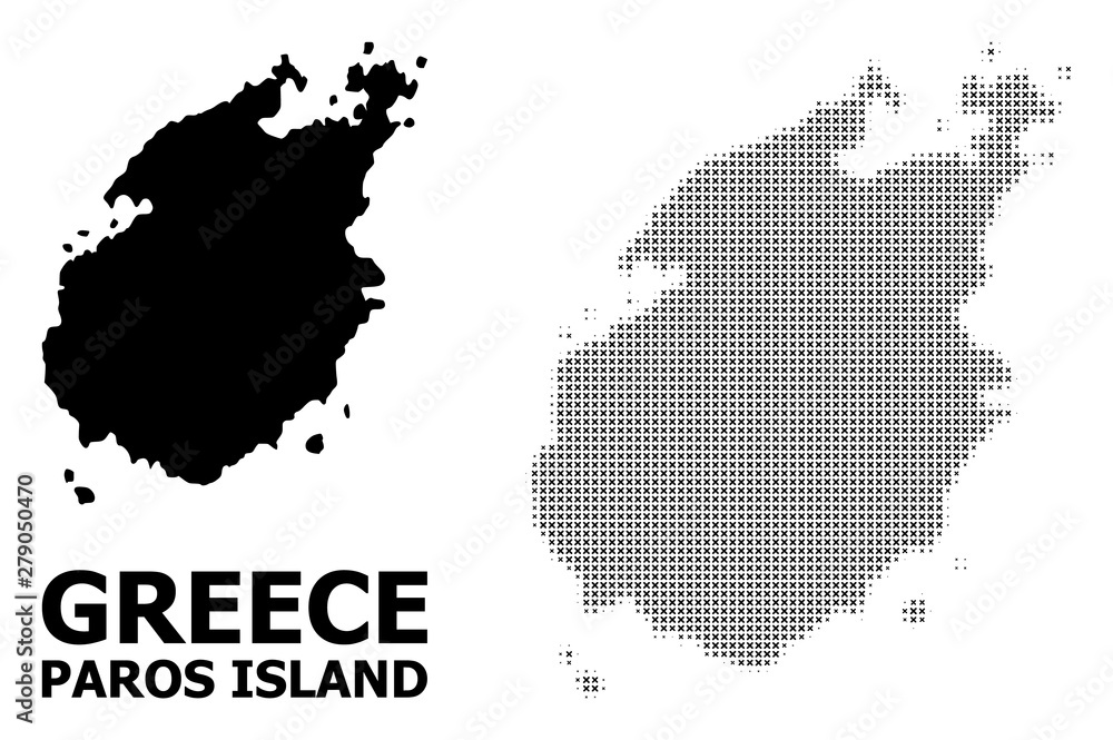 Photo & Art Print Vector Halftone Pattern and Solid Map of Paros Island ...