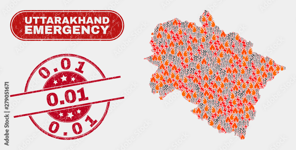 Vector composition of hazard Uttarakhand State map and red round ...