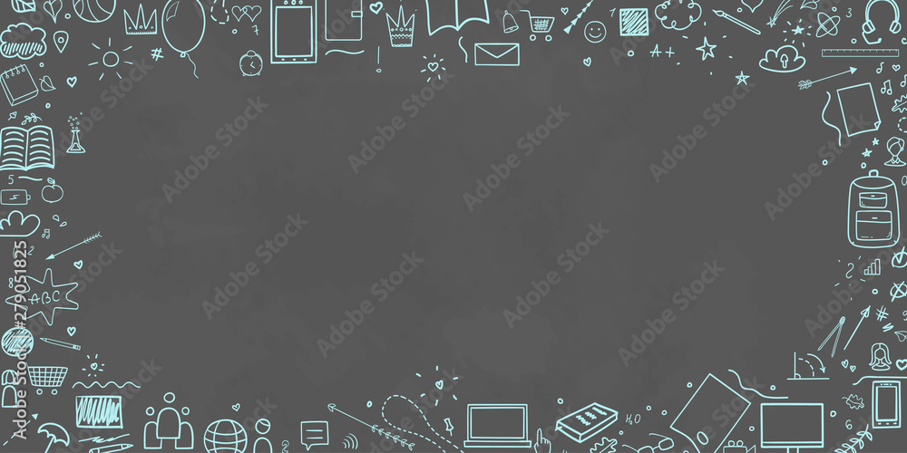 Back to school. Set of different signs. Abstract background with hand ...