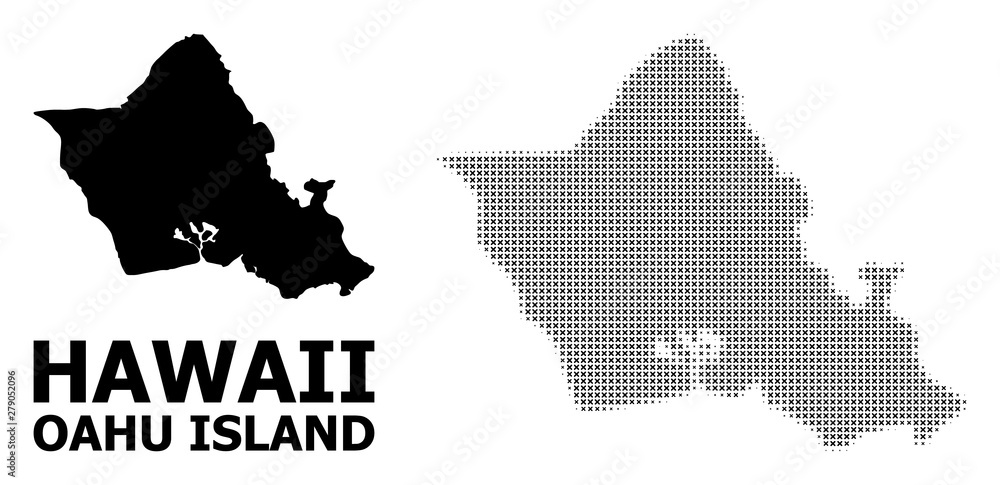 Vector Halftone Pattern and Solid Map of Oahu Island Stock Vector ...