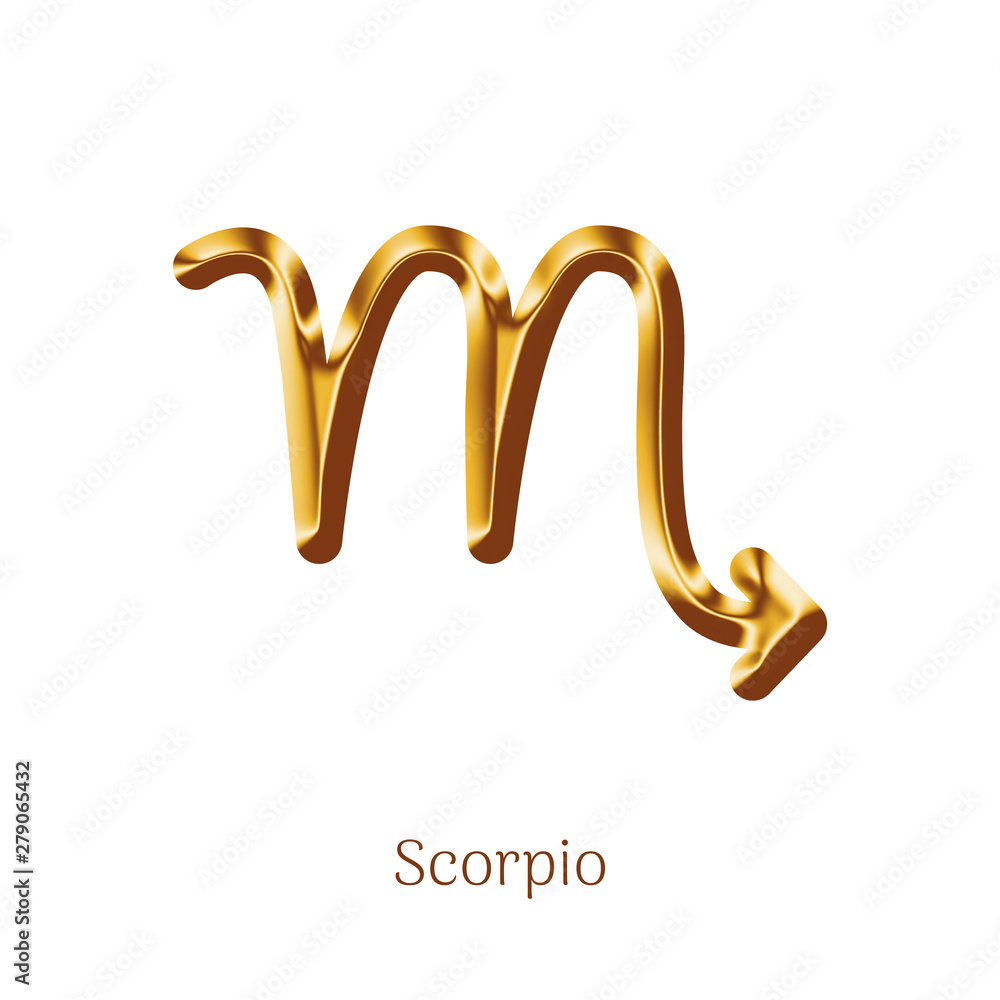 Scorpio golden zodiac sign isolated on white background. Star sign for ...