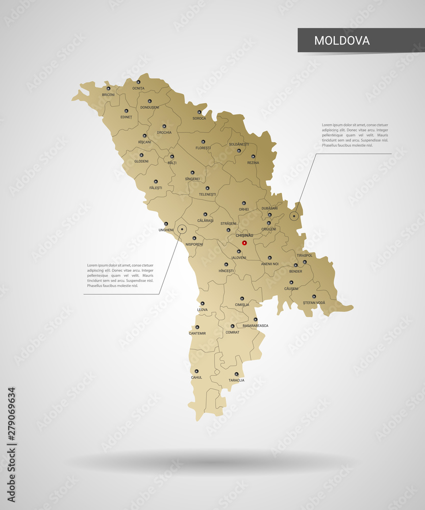 Stylized vector Moldova map. Infographic 3d gold map illustration with ...