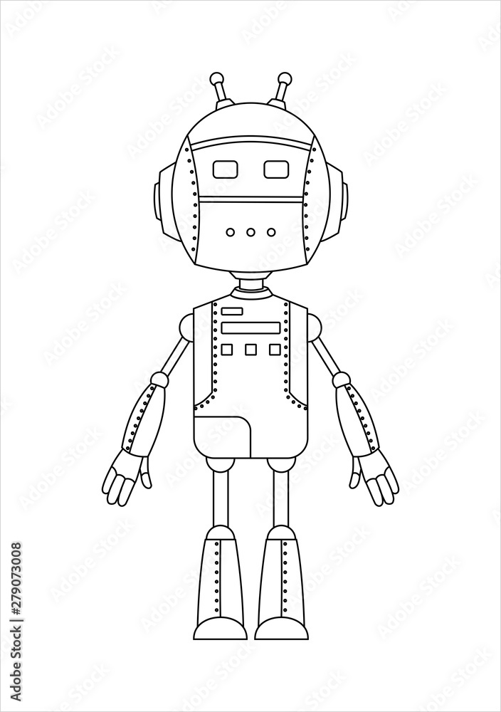 Outline Friendly Android Robot Character With Two Antennas. Stock ...