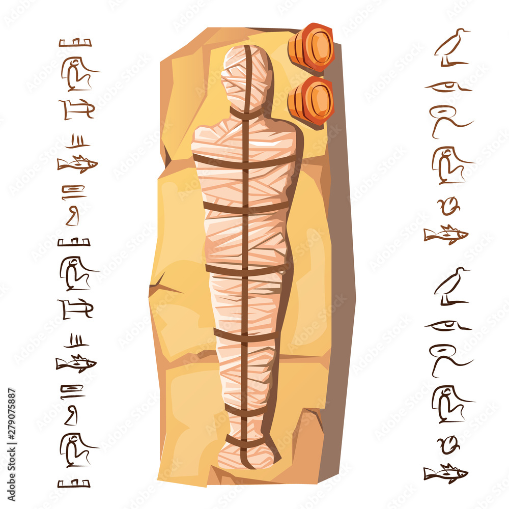 Mummy creation cartoon vector illustration. Mummification process stage ...