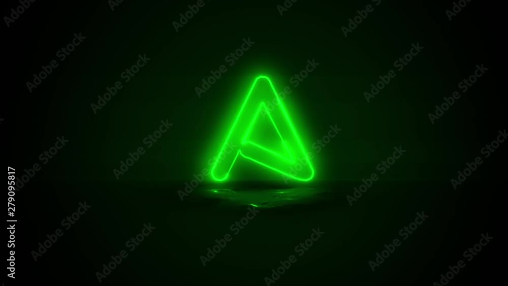 Alphabet letter A - green electric neon on black background in ...