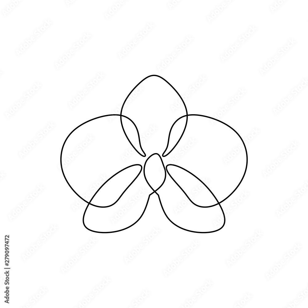 Hand drawn orchid flower. One line drawing continuous illustration ...
