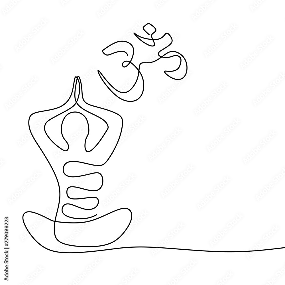 Namaste concept continuous one line drawing of yoga symbol for ...