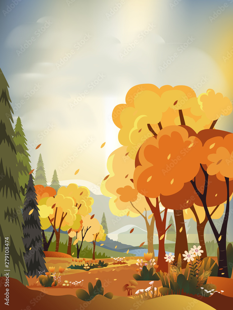Fantasy panorama landscapes of Countryside in autumn,Panoramic of mid ...