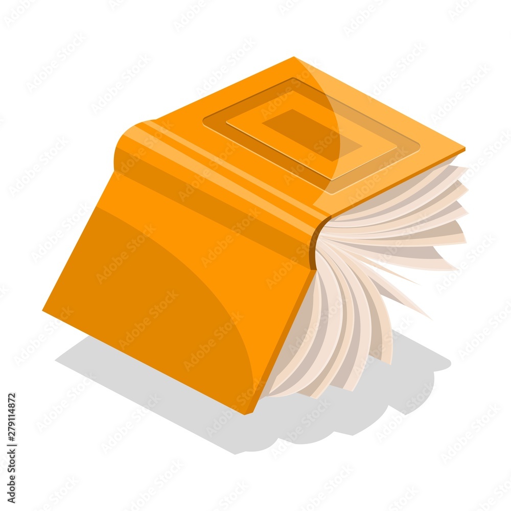Opened orange book in hard cover with rectangles on frontispiece flying ...