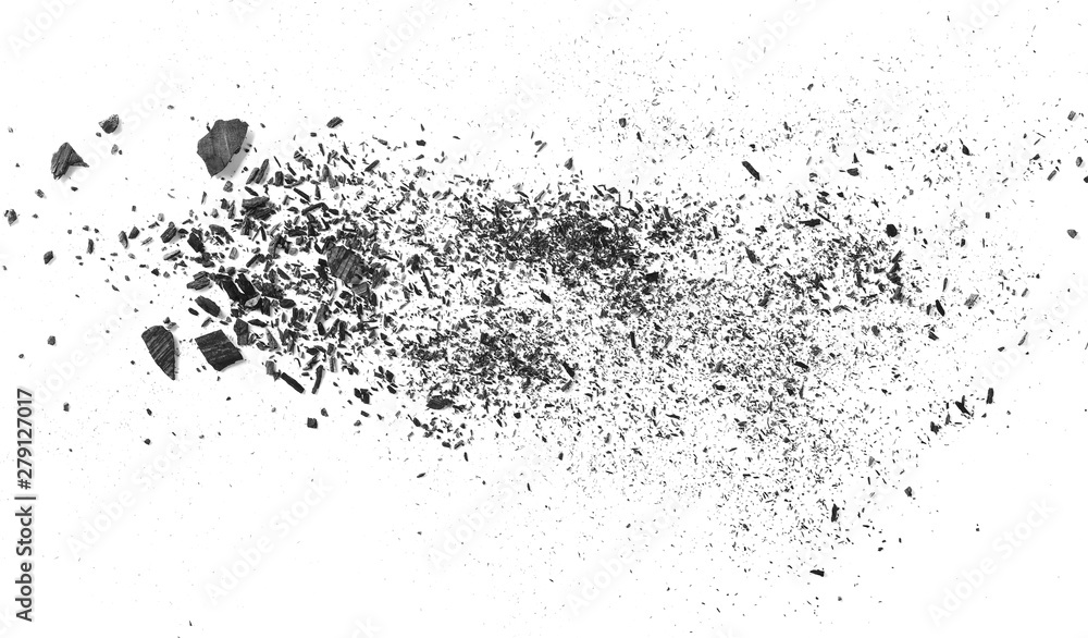 Black charcoal dust, gunpowder isolated on white background and texture ...