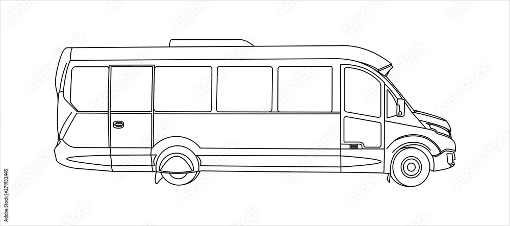 Outline Bus, Side view. Tourist bus. Sightseeing bus. Modern flat ...