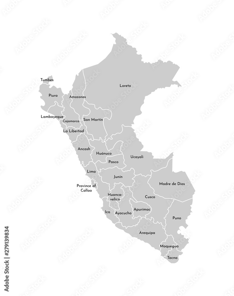 Vector isolated illustration of simplified administrative map of Peru ...