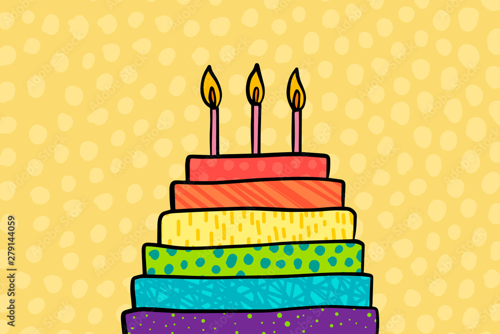 Birthday cake hand drawn vector illustration, happy celebrating, kids ...