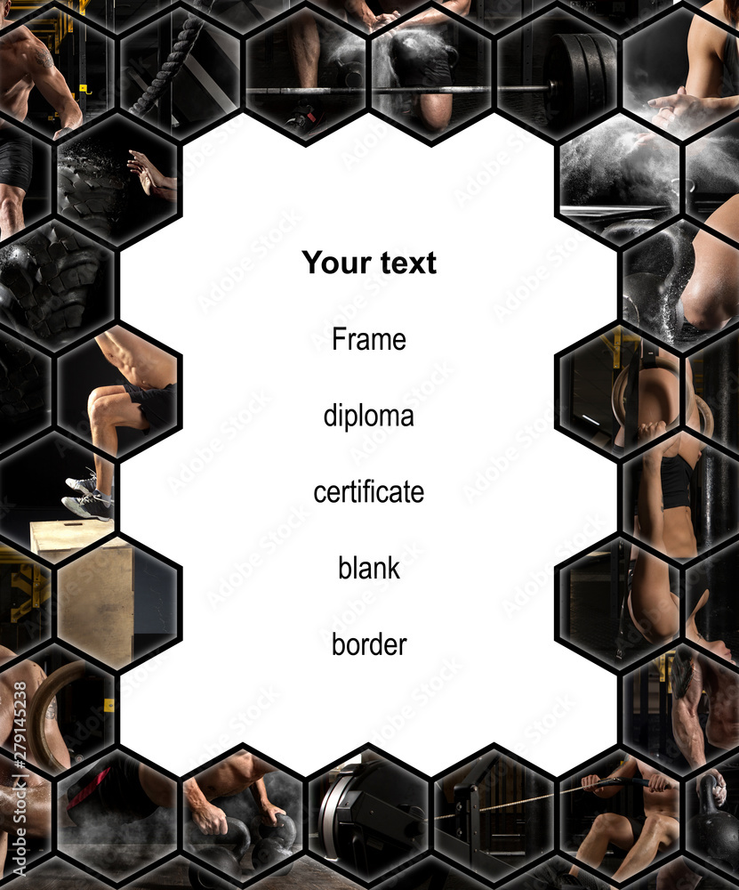 Crossfit collage. Frame, diploma, certificate, blank, border Stock ...