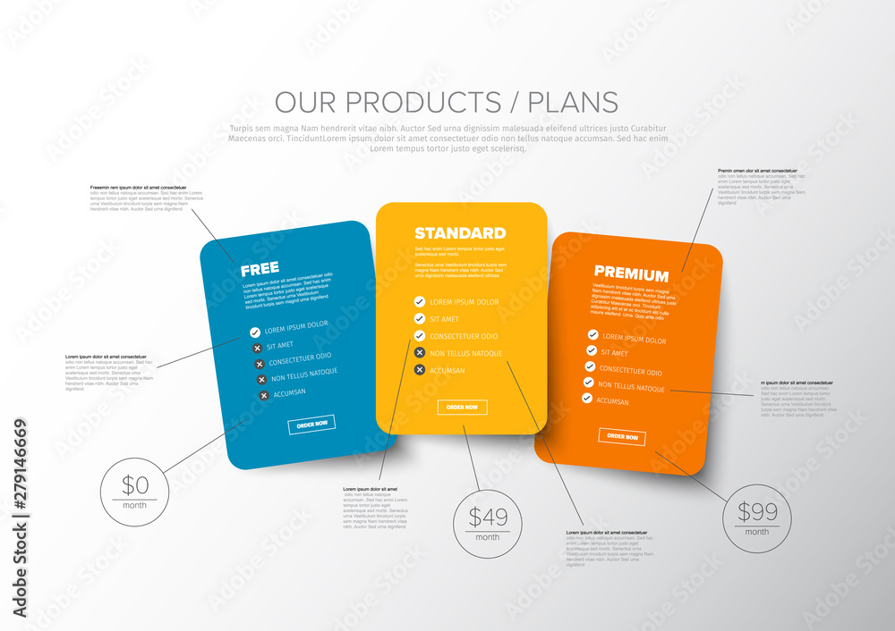 Product cards features schema template Stock Vector | Adobe Stock