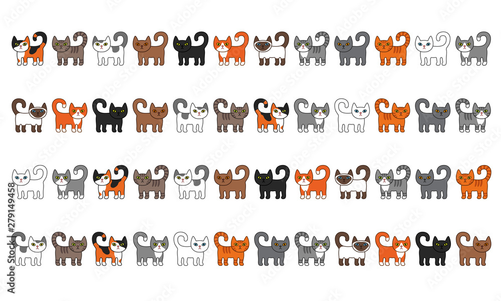 Various cats border set. Cute and funny cartoon kitty cat vector ...